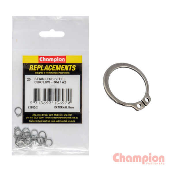 CIRCLIPS EXTERNAL SHAFT STAINLESS STEEL 8mm 316/A4 — Champion Parts
