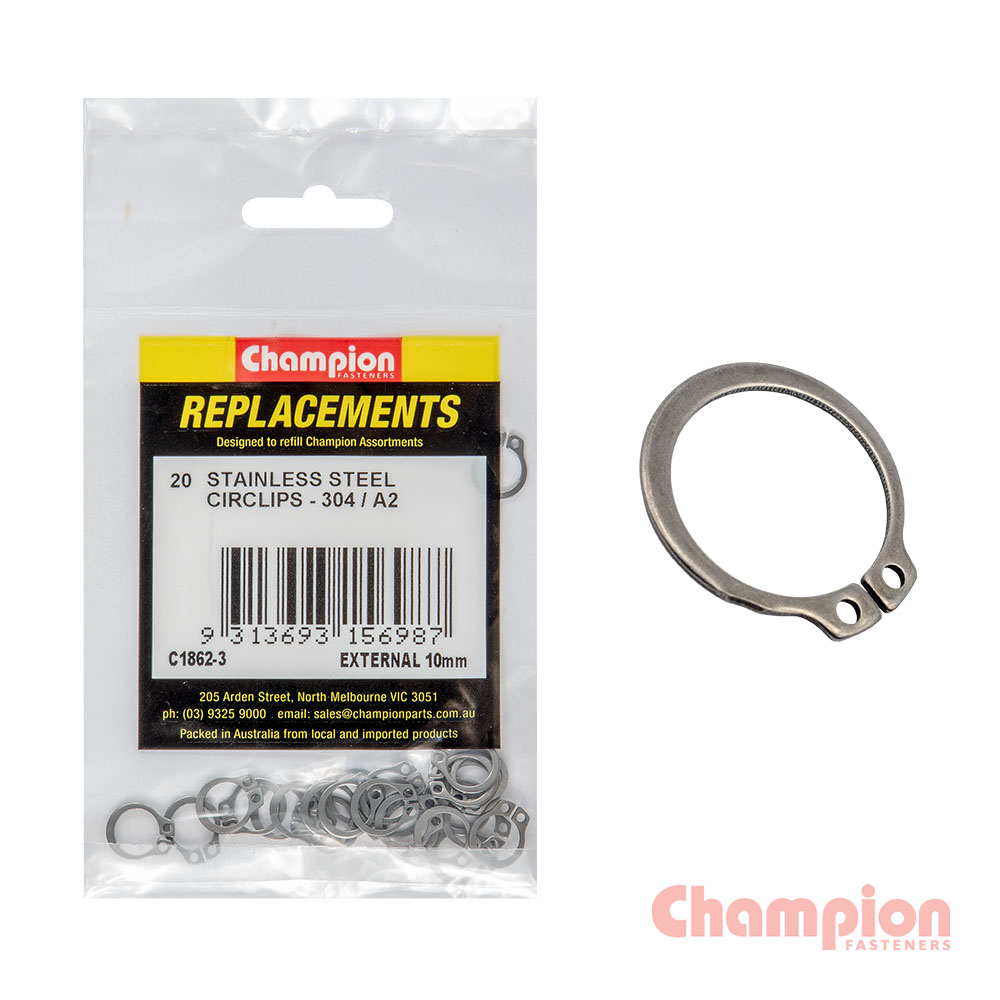 STAINLESS STEEL EXTERNAL CIRCLIPS - 10mm - Champion Parts