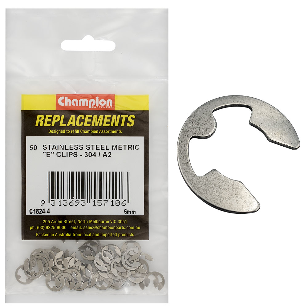 E-CLIPS-STAINLESS STEEL-6mm SHAFT-316/A4 — Champion Parts