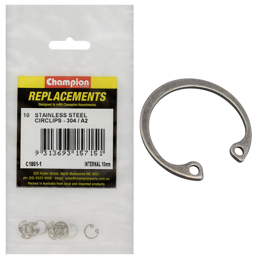 CIRCLIPS-INTERNAL SHAFT-STAINLESS STEEL-10mm-316/A4 - Champion Parts