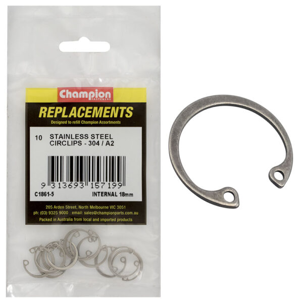 CIRCLIPS INTERNAL SHAFT STAINLESS STEEL 18mm 316/A4 — Champion Parts